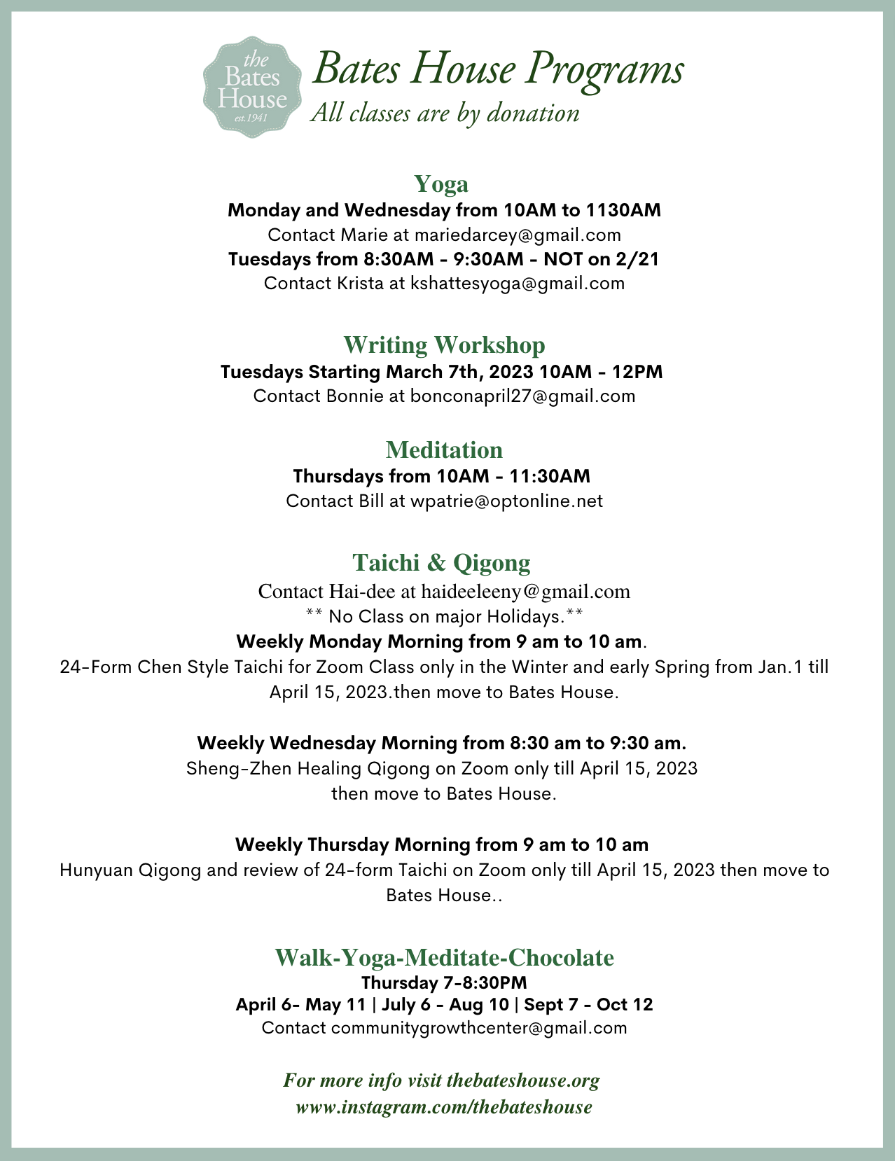 Classes – The Bates House Setauket, NY